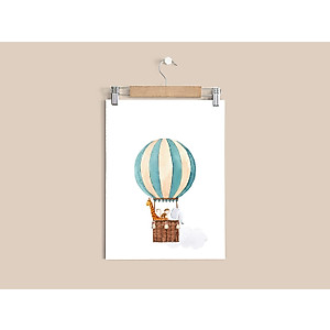 bumbleboo Nistio® Hot Air Balloon Safari Animals Nursery Wall Prints, Play Room Decoration, Nursery Wall Art, Nursery Room Decor, Safari Animals Print Set, Unframed, Set of 3 Prints, 8x10