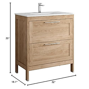 DAX Lakeside Engineered Wood and Porcelain Single Vanity with Onix Basin, 32", Oak