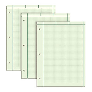 TOPS Engineering Computation Pads 3 Pk, 8-1/2" x 11", Glue, 5 x 5 Graph Rule on Back, Green Tint Paper, 3-Hole Punched, 100 Sheets per Pad (35507)