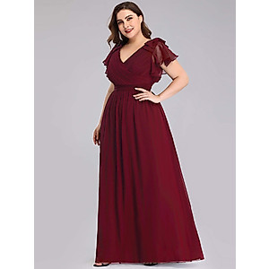 Ever-Pretty Womenss Plus Size A Line Elastic Waist Wedding Guest Dress Burgundy US16