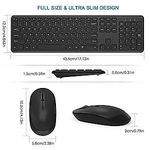 Wireless Keyboard Mouse Combo, Full-Sized 2.4GHz Ultra Thin Silent Cordless Keyboard Mouse Sets with Number Pad & 3 Adjustable DPI for Computer, Laptop, PC, Desktop, Notebook, Windows 7, 8, 10 (Black)