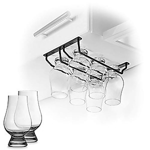CairnCradle Whiskey Glass Rack - Under Cabinet Whisky Tasting Glasses Holder Storage Hanger Metal Organizer for Bar Kitchen (2 Across x 3 Deep, Matte Black)