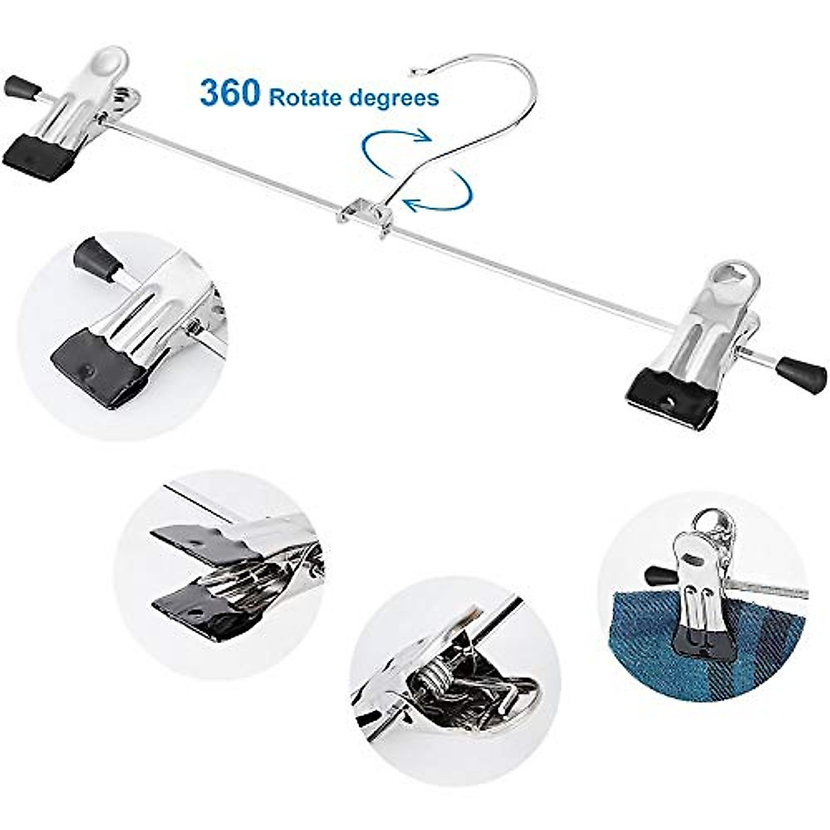 Opuss Metal Pants Shorts Hangers, Heavy Duty Kids Skirt Hangers with 2 Adjustable Non Slip Clips, Ultra Thin Space Saving 360 Degree Swivel Hook Stainless Steel Hanger 12 Pack