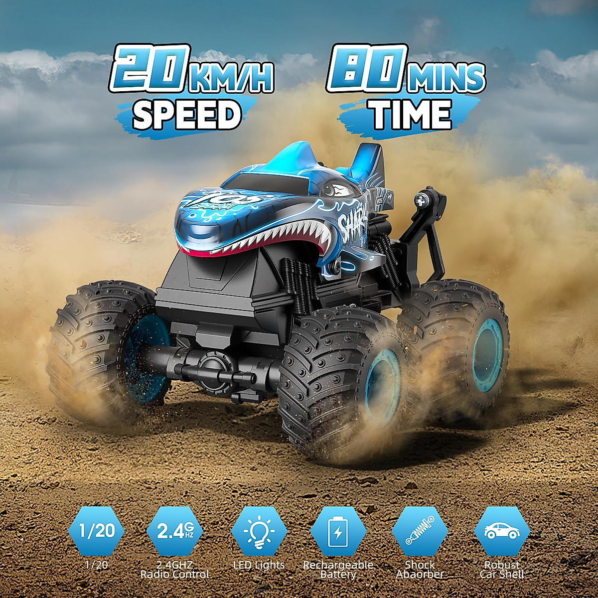 Sunrad Remote Control Car Toys for Kids Boys, RC Monster Truck with 360°Rotation Upright, Light & Music, Indoor Outdoor All Terrain Rechargeable Electric RC Car Toys Gifts for 3 4 5 6 7 8-12 Year Old