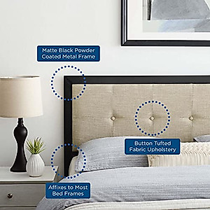 Modway Teagan Tufted Fabric Twin Headboard in Black Beige