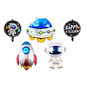 Linbloom Colorful Large Outer Space Astronaut Cartoon Balloon Children Rocket Ship Space Theme Party Baby Shower Birthday Decoration Supplies