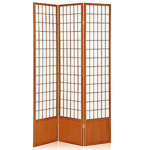 Magshion 3-Panels Room Dividers and Folding Privacy Screens 6.5ft High Oriental Small Grids Folding Screen Room Divider Separating Wall Freestanding Shoji Screen for Home Office