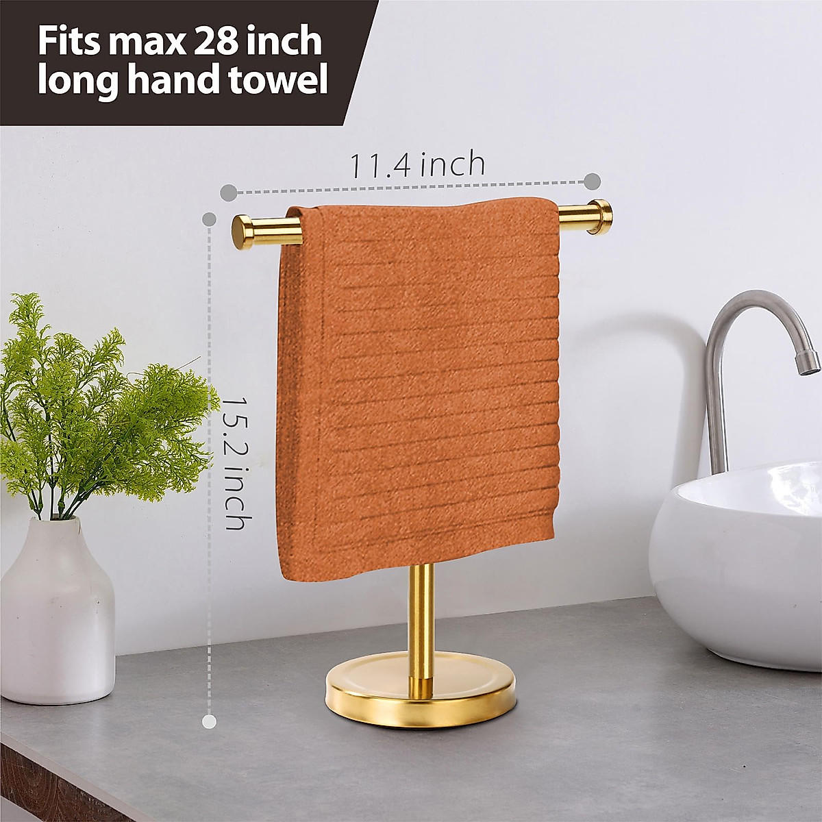 Hand Towel Holder Stand with Heavy Base, Hand Towel Rack for Bathroom (Stainless Steel, Gold Brushed)