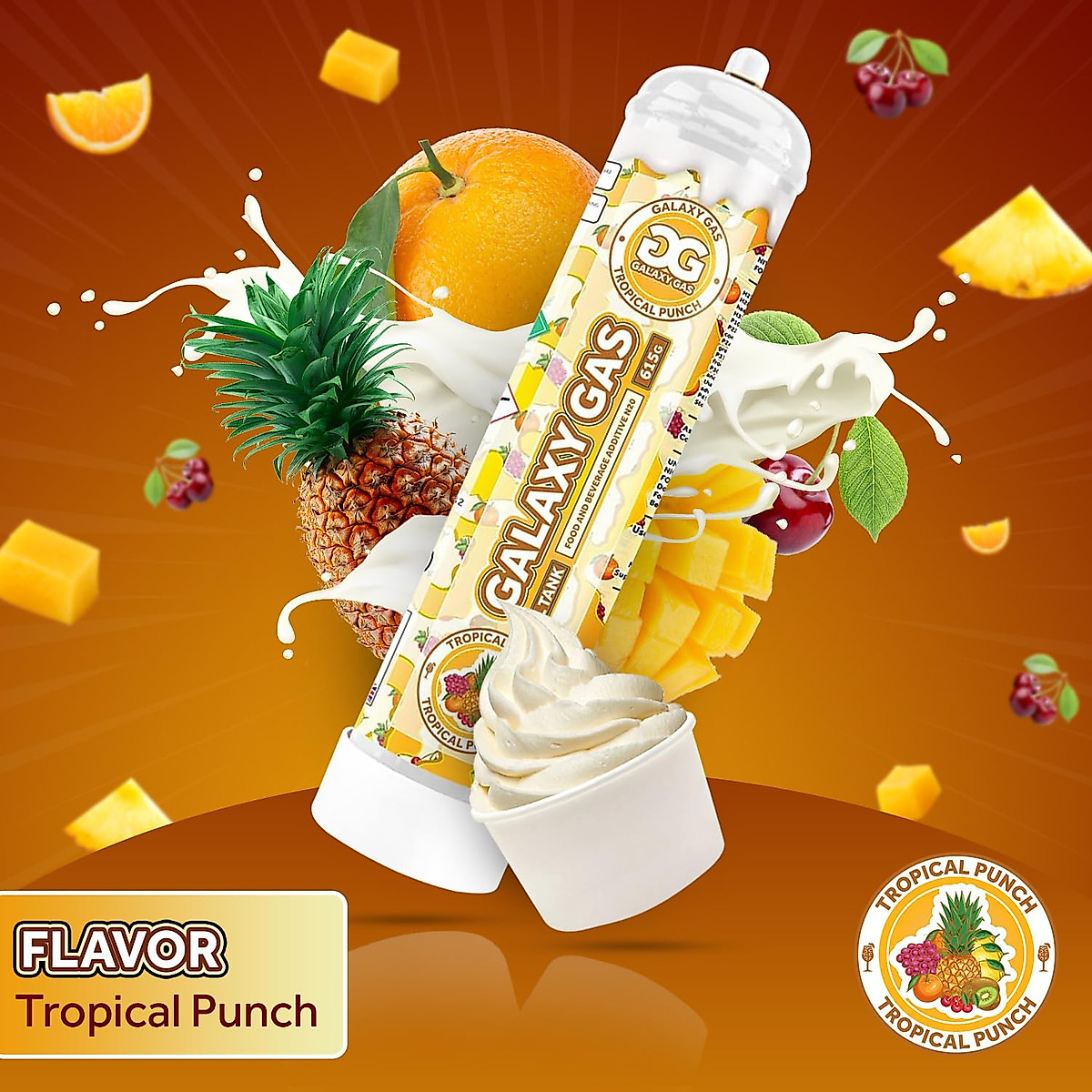 Galaxy Gas Tropical Punch Flavored Whipped Cream Dispenser, 1L Nitrous Oxide Cylinder