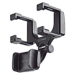 Cellet Vehicle Rear View Mirror Phone Holder Mount Universal Smartphone Cradle Compatible to iPhone 14 Pro Max Plus 13 12 11 XR XS SE Galaxy Z Flip Z Fold S22 S21 S20 S10 Google Map GPS Navigation
