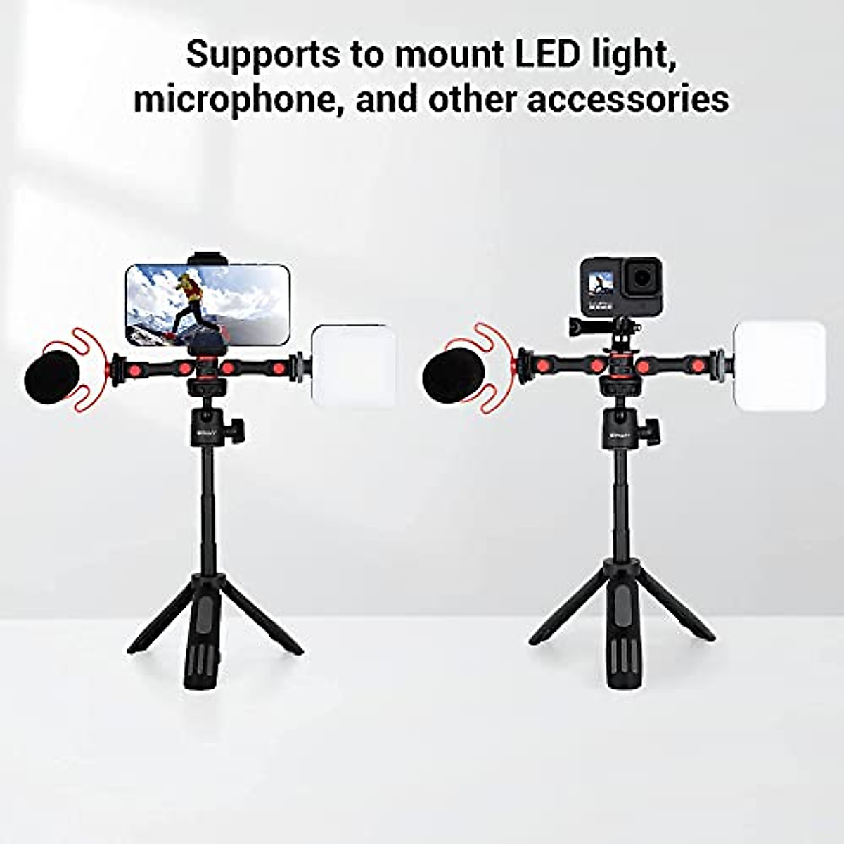 simorr Dual Cold Shoe Extension Bar Universal Cold Shoe Mount Bracket Plate Adapter, Camera Flash Brackets with 1/4" Thread Holes for Microphone,Led Video Light,Audio Recorder Monitors-3483