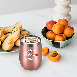 Teacher Gifts-After School Snack Wine Tumbler, Funny Teacher Appreciation Christmas Year End Graduation Gifts for Teacher, Thank You Gifts for Teacher, 12oz Insulated Stainless Steel Tumber, Rose Gold