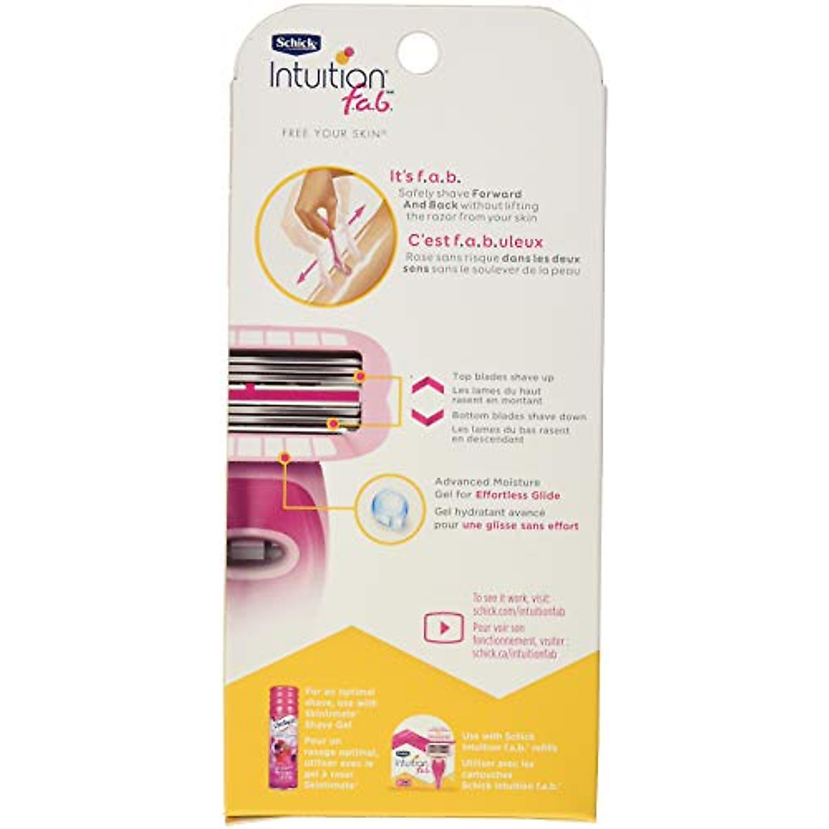 Schick Intuition f.a.b. Razor, Effortless Shaving for Women, 1 Handle and 2 Razor Blade Refills