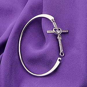 Christian Bracelet Infinity Love Heart God Cross Bracelet Crystal Sideway Cross Bangle Religious Gift for Women (Silver)