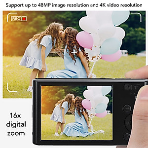 48MP 4K Digital Camera Cheap, 2.8 Inch 16X Zoom Point and Shoot Camera for Beginners, Compact Camera with Fill Light, WiFi, Rechargeable and Data Transfer (Black)
