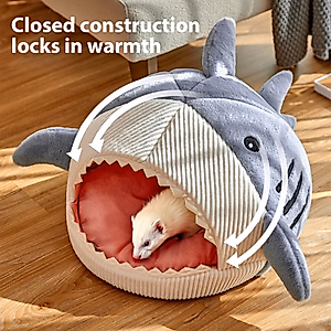 Ferret Bed Cave and Hideouts | Ferret Hammock for Cage | Ferret Hideaway Bed Accessories | for Small Pet Cushion Long Plush Soft Washable for Ferret & Small Animals (Shark Shape)
