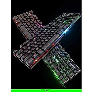 LLEURE Gaming Keyboard Rainbow Keyboard + Mouse,Desktop Notebook Floating Keycap Backlit Gaming Mouse and Keyboard,104 Key USB Wired Keyboard,Illuminated Keypad