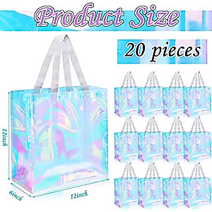 Saintrygo 20 Pack Clear Tote Bags 12 x 12 x 6, PVC Plastic Tote Bag With Handles for Work Beach Lunch Sports, Concerts (Laser Color)