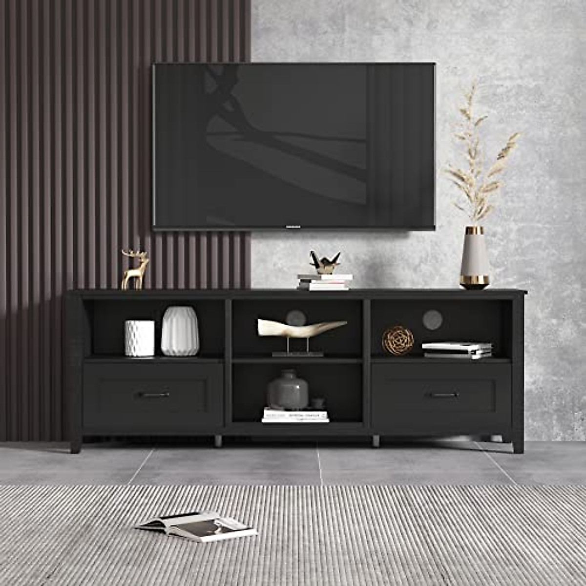 IANIYA 70.08 Inch TV Stand with Ample Storage Space and Sturdy Structure Design, Perfect for Living Room (Black-with Drawer)