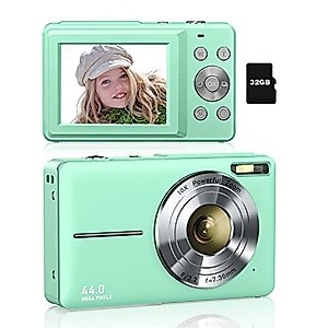 Digital Camera for Kids, Lecran 1080P 44MP Kids Camera with 32GB Card Point and Shoot Camera with 16X Zoom, Compact Portable Cameras Christmas Birthday Gift for Children Kids Teens Girl Boy(Green)