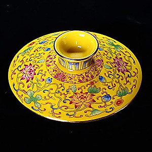 MULHUE Chinese Gaiwan Tea Lover Gift - Handmade Enamel Painted Porcelain Tea Cup Indoor Decor -Chinese Traditional Teaware Kungfu Tea bowl with Lid and Saucer -10 oz