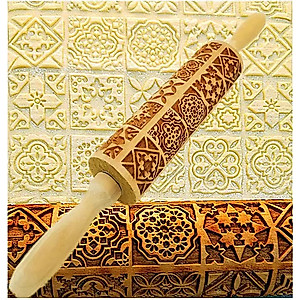 Embossing Rolling Pin,Rolling Pins for Baking,Christmas Wooden Rolling Pin, Deep Engraved Embossing Rolling Pin Kitchen Decor Tools for Baking Embossed Cookies (Window Grilles)