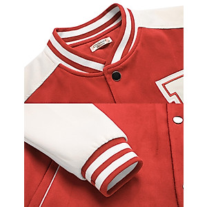 COOFANDY Men Varsity Jackets High School Letterman Jacket Wool Bomber Jacket Casual Jacket Red
