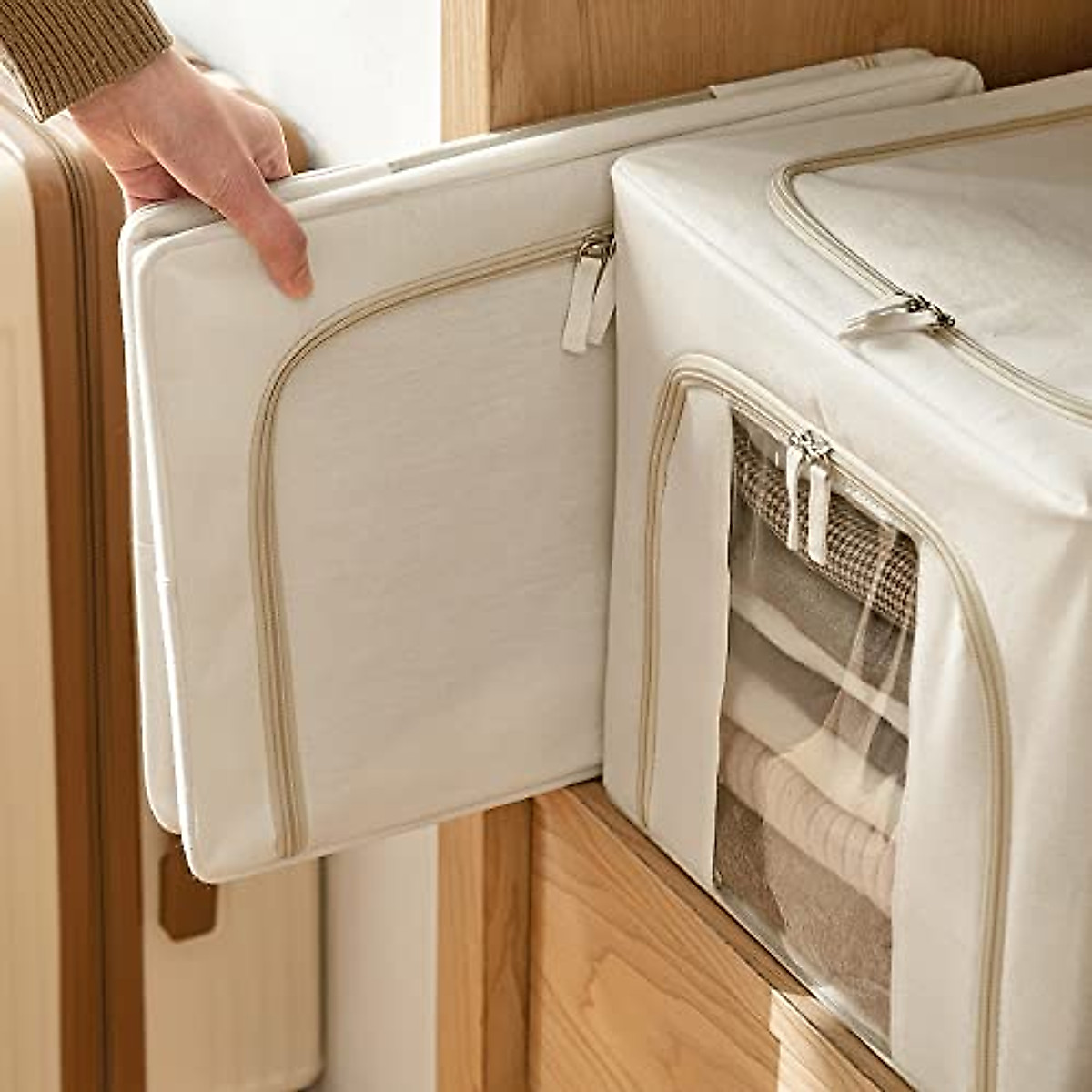 Clothing storage bags with zipper and Iron frame,2 Pack 40L,Closet organizers and storage bins,Closet sweater organizer,Quilt storage bin under bed,Kids&baby&Adult airtight clothing storage containers