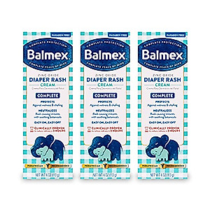 Balmex Complete Protection Daily Baby Diaper Rash Cream, Clinically Proven To Reduce Redness in Just One Use*, with Zinc Oxide + Botanicals, Pediatrician-Recommended, 4oz, 3 Pack
