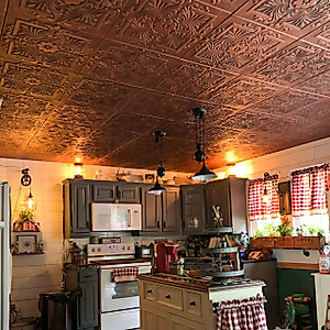 A La Maison Ceilings R14 Victorian Pre-Painted Foam Glue-up Ceiling Tile (129.6 sq. ft./Case), Pack of 48, Antique Copper Orange