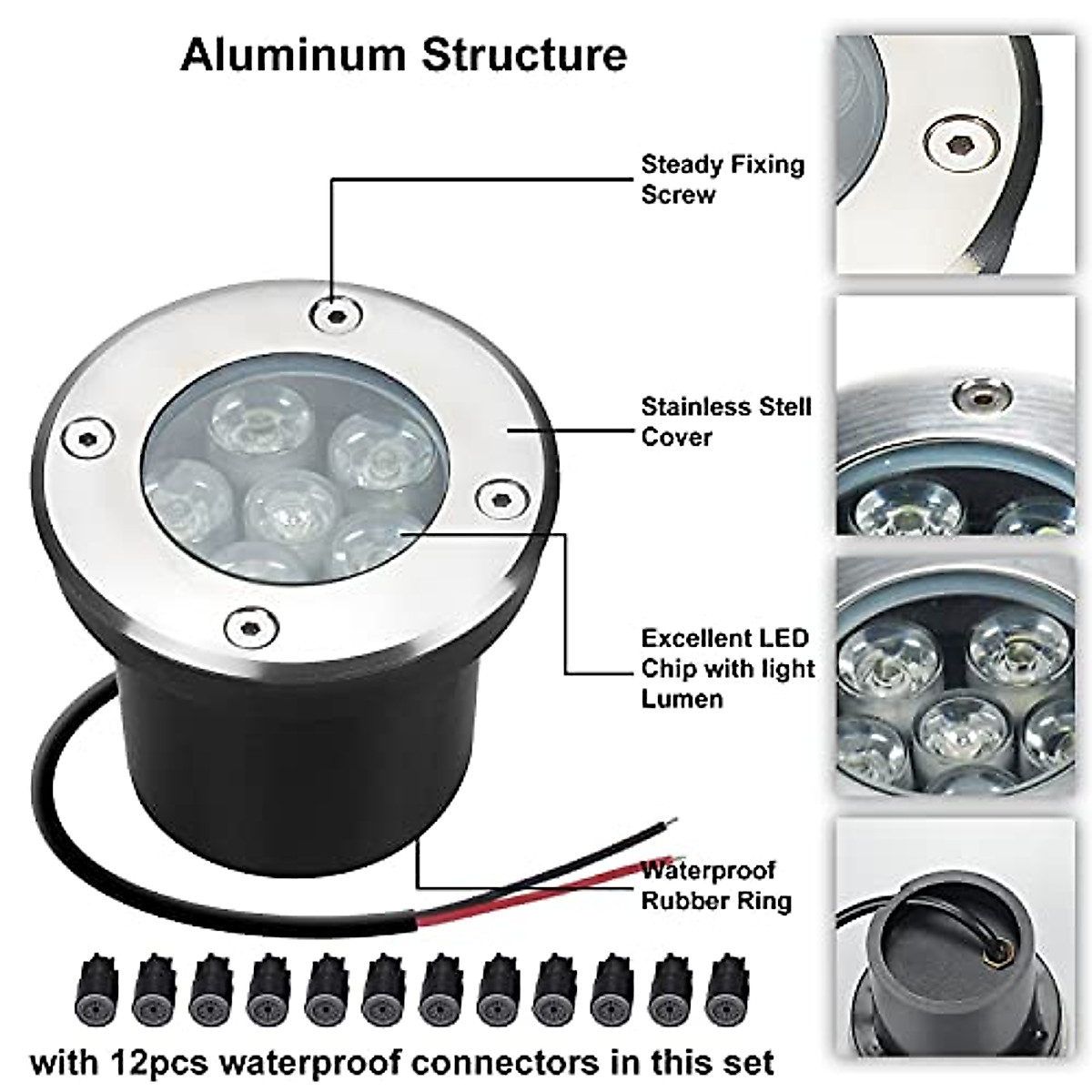 JESLED Landscape Lights 6W LED Well Lights, 12V 24V Ground Lights 6000K Bright White, IP67 Waterproof Low Voltage Landscape Lighting Spotlight for Driveway Deck Patio Yard Garden Outdoor (6 Pack)