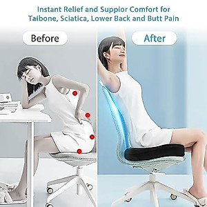 Gel Seat Cushion & Memory Foam Seat Cushions for Chair - Seat Cushion for Sciatica Coccyx Back Tailbone&Lower Back Pain Relief, Chair Pillow with Pressure Support for Driving, Office&Desk Chair, Black