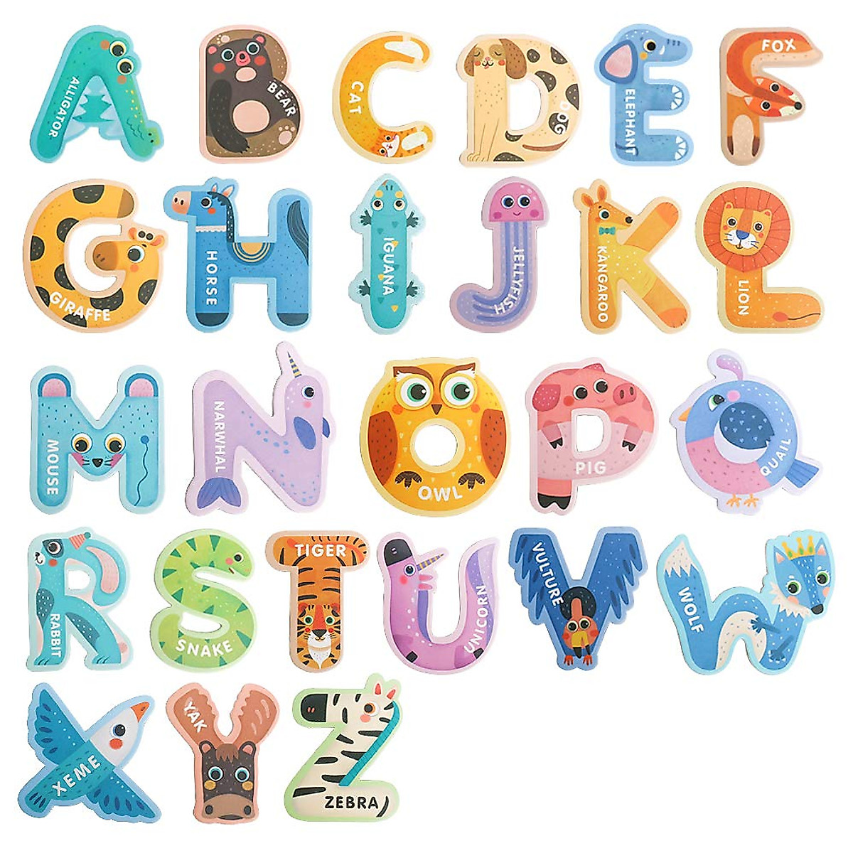 JOCHA ABC Letter Cute Animals Fridge Jumbo Large Alphabet Magnets Preschool Learning Spelling Stick Refrigerator Magnetic Uppercase Colorful Game Toys Set for Kids Toddlers 3 4 5 Years Old