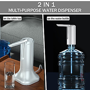 FEERNICH Water Dispenser for 5 Gallon Bottle，Universal Automatic Portable Water Bottle Pump Foldable Electric Drinking Water Pump 1200mAh USB Charging Suitable to Home Office Camp Travel （White）