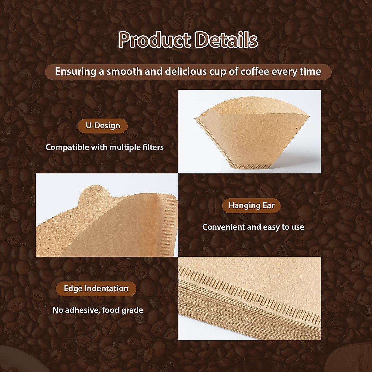 PakTalk 300 Count Cone Coffee Filters #4, Natural Brown Paper Cone Shaped Coffee Filters for Pour Over and Drip Coffee Maker (100 Count, Pack of 3)