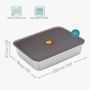 Navaris Stainless Steel Marinating Containers (Set of 2) - Metal Meat Marinade Container with Lid - Dishwasher Safe Food Storage 9.3" x 7.5" x 2.2"