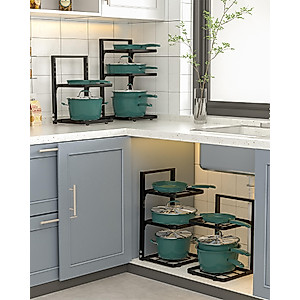 MIDYOO 2+3 Tier Adjustable Height Under Sink Organizers,Kitchen Storage Cabinet - Pots and Pans Organizer under Cabinet - Pots, Pans, and Lid Storage,Maximize Cabinet Space