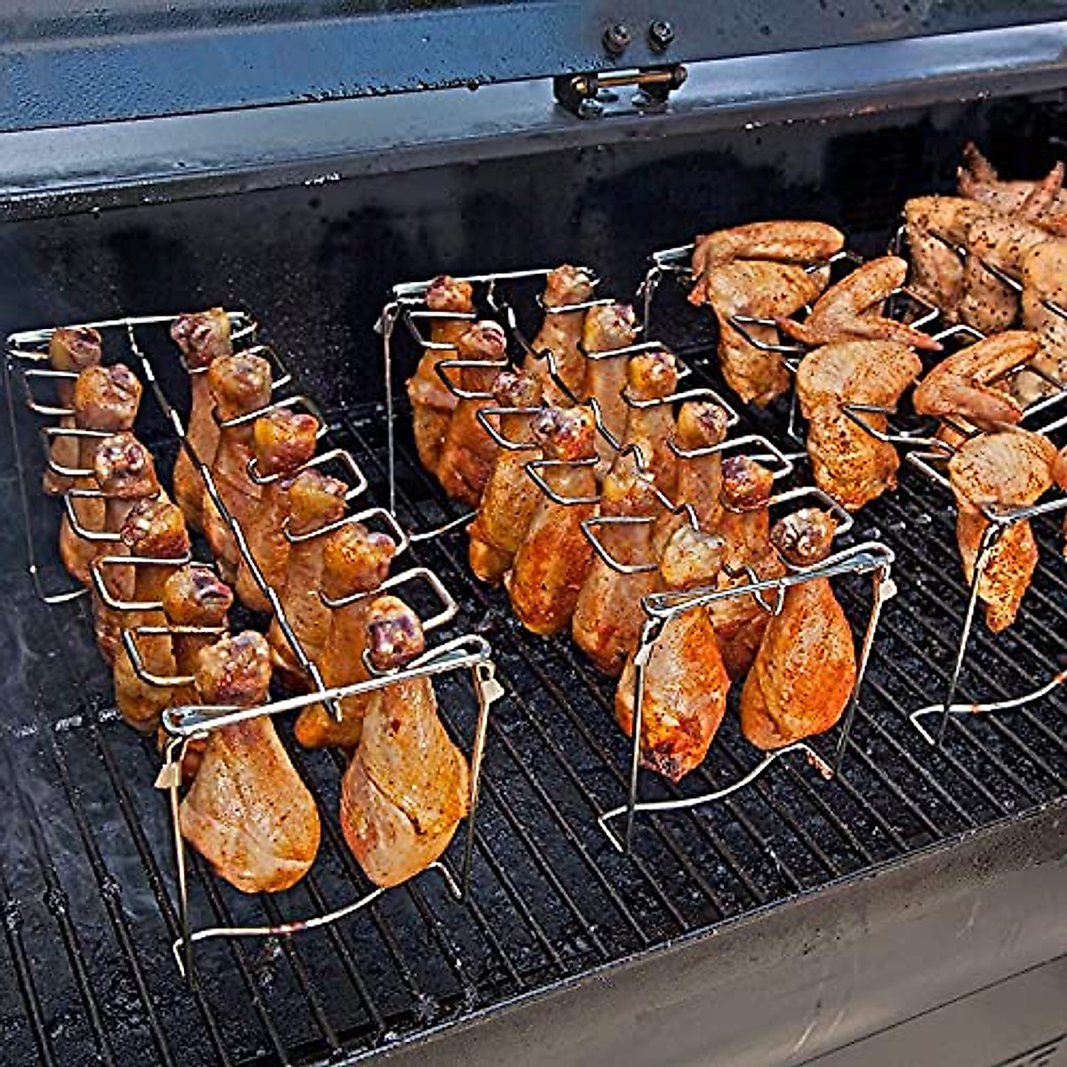 Chicken Leg Wing Grill Rack 12 Slots - Stainless Steel Metal Roaster Stand - for Smoker Grill or Oven - Dishwasher Safe