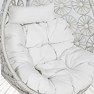 Iwicker Outdoor Wicker 360-Degree Swivel Egg Chair with Beige Cushions, Patio Rattan Basket Egg Chair for Garden Lawn Bedroom