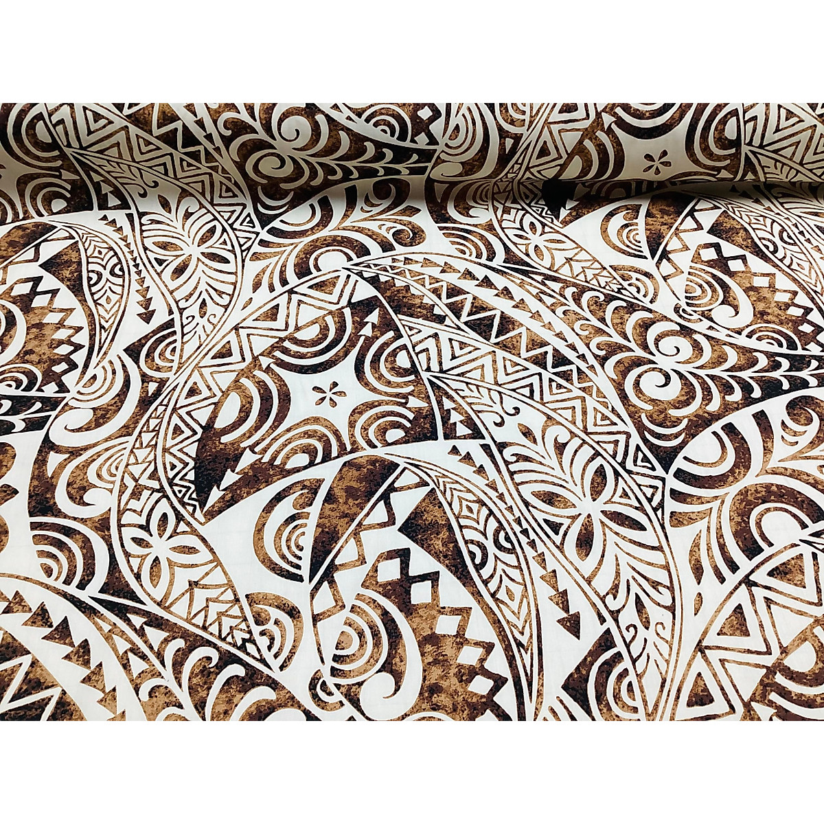 Originals by HITOMI Brown Swirly Tribal 100% Cotton Hawaiian Print Fabric Sold by The Yard, Red