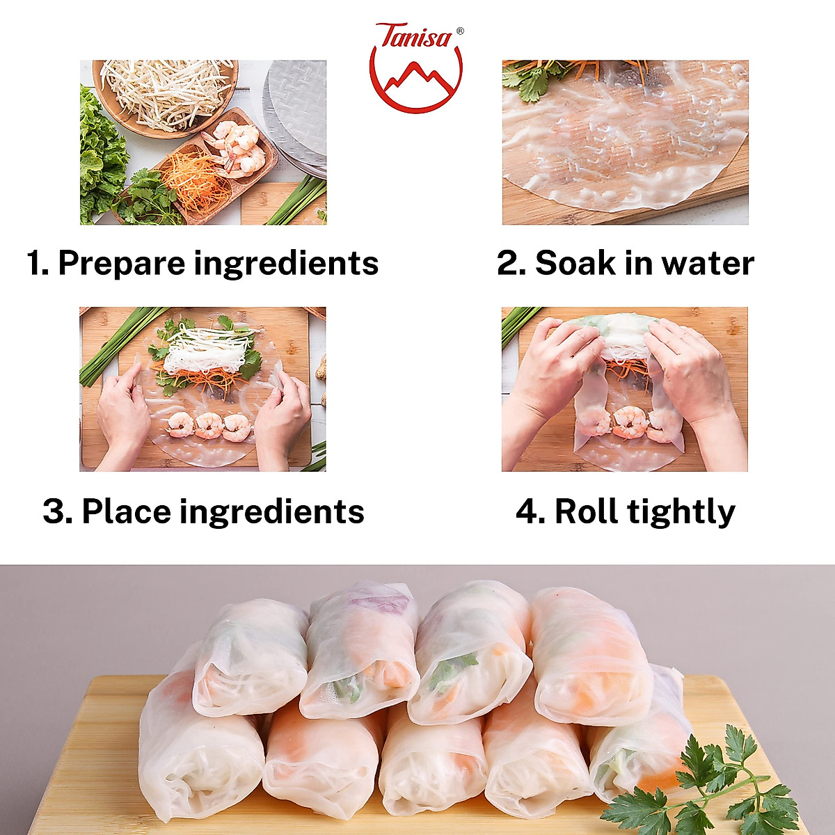 TANISA Organic Brown Rice Paper Wrappers, 22 Sheets Spring Roll Wrappers, Low carb tortilla for Fresh Rolls, Healthy Gluten free wraps, Suitable for Any Meal (8.7 inch - 7.05 oz)