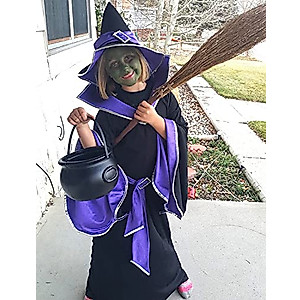 Cauldron Halloween Decor, Black Plastic Witches Cauldron Kettle Medium Size 8” x1, Small Size 2 ½ ” x7，Party Supplies