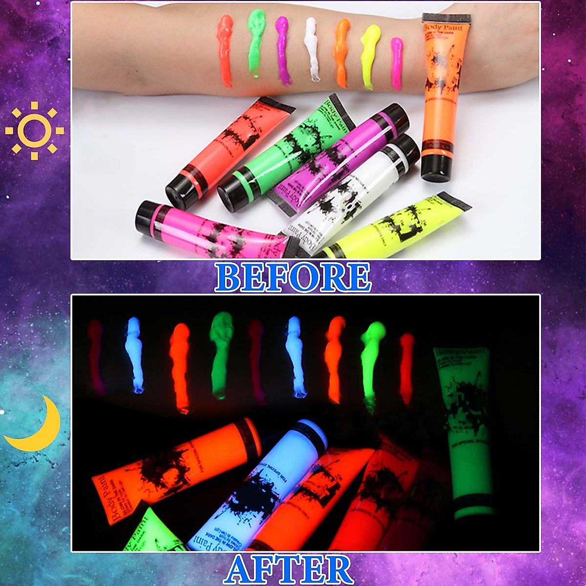 WYBLZPXZ 6 Pcs Glow in Dark Face Body Paint,Black Light Glow Makeup Set Neon Fluorescent,Glow Blacklight Body Face Paint Set Face Painting for Music Festivals Party Halloween