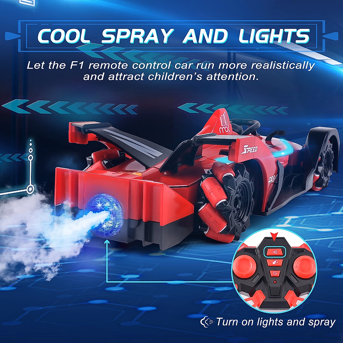 JELOSO F1 Fast RC Drift Car, Hobby Remote Control Car LED Lights 4WD 2.4GHz 360°Rotating RC Race Sport Stunt Car, High Speed Formula 1 Model Vehicle Cool Toys Birthday Gifts for Kids Boys Age of 6-12