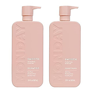 MONDAY HAIRCARE Smooth Shampoo + Conditioner Bathroom Set (2 Pack) 30oz Each for Frizzy, Coarse, and Curly Hair, Made from Coconut Oil, Shea Butter, & Vitamin E, 100% Recyclable Bottles