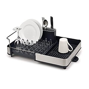 Joseph Joseph Stainless-Steel Extendable Dual Part Dish Rack Non-Scratch and Movable Cutlery Drainer and Drainage Spout, One-size, Gray