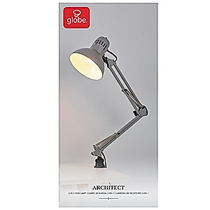 Globe Electric 56106 28" Spring Balanced Arm Desk Lamp, Matte Gray, On-Off Rotary Switch on Shade, Interchangeable Base and Clamp Arm Design, Home Décor, Desk Lamps for Home Office, Home Décor