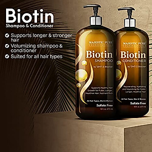 MAJESTIC PURE Biotin Shampoo and Conditioner Set with DHT Blocker Complex - Hydrating, Nourishing & Supporting Healthy Hair Growth, Sulfate Free, for Men & Women - 16 fl oz each