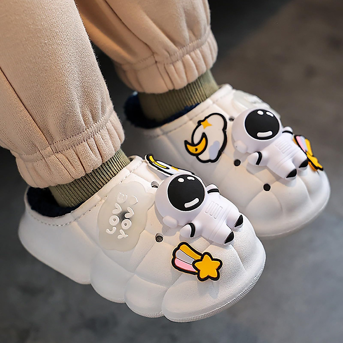 Plush Warm Home Shoes Infant Baby Boys Girls Slippers Plush Non-Slip Comfy Fluffy Lightweight Warm Soft Indoor House Slippers Kids House Slippers White