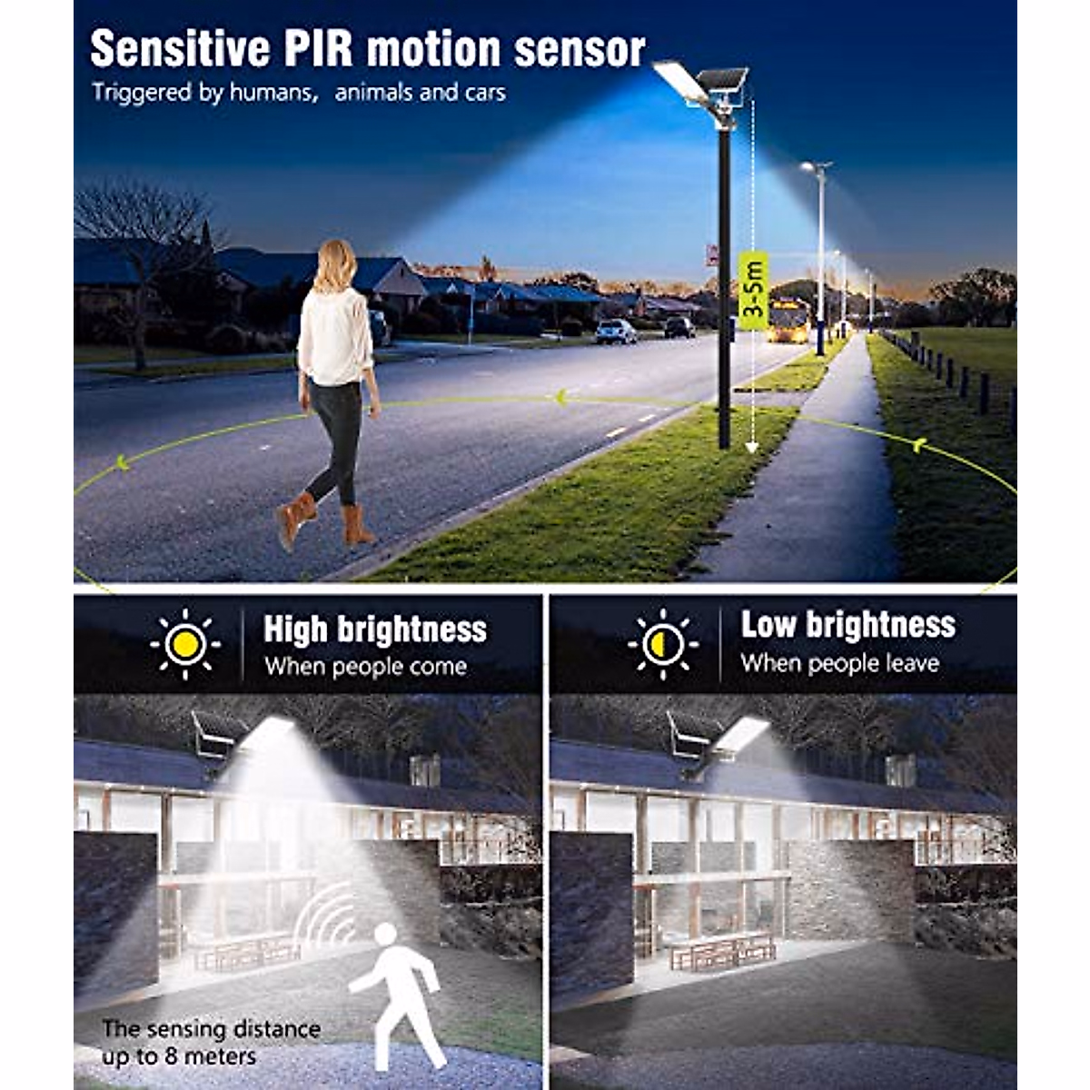 APONUO Solar Street Lights Outdoor,100W Solar Street Light Outdoor Dusk to Dawn Lamp 98 LEDs 7000K Motion Sensor Light with Remote Control Pole Security Led Flood Light for Yard, Garden, Patio